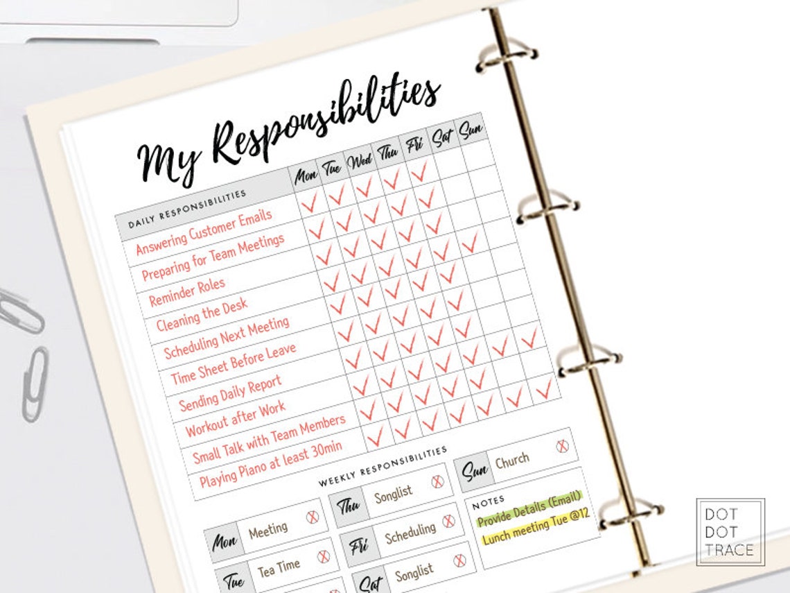 Printable Responsibility Chart My Responsibilities Daily - Etsy