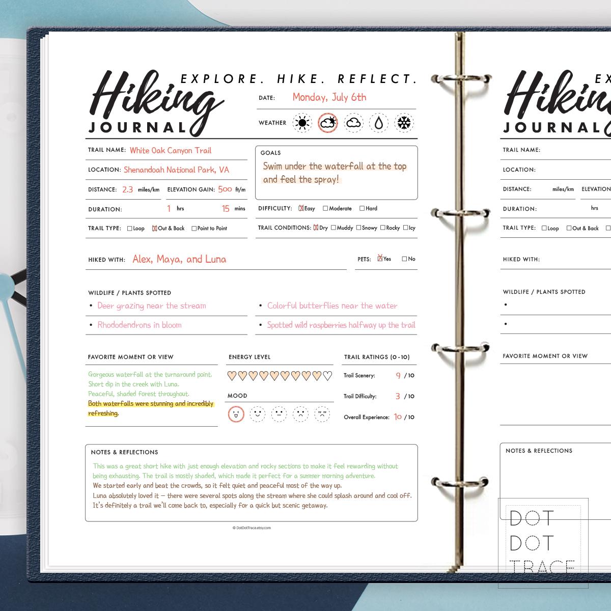Printable Hiking Journal: Trail Tracker & Adventure Planner (PDF ...