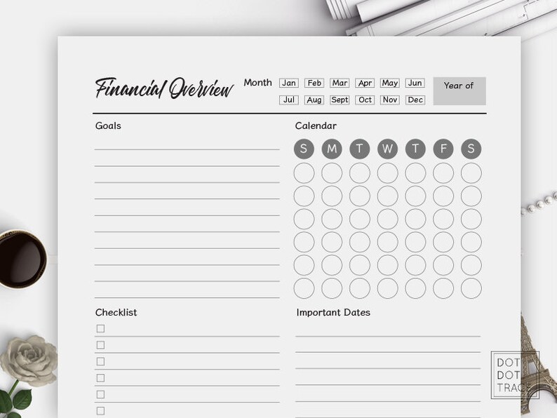 Printable Monthly Financial Overview Monthly Budget Planner - Etsy