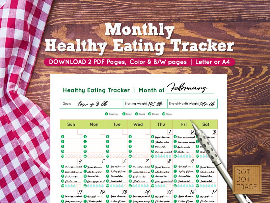 Printable healthy eating tracker healthy eating record monthly | Etsy