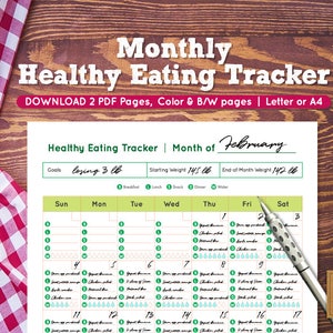 Printable Healthy Eating Tracker Healthy Eating Record Monthly Food Log ...