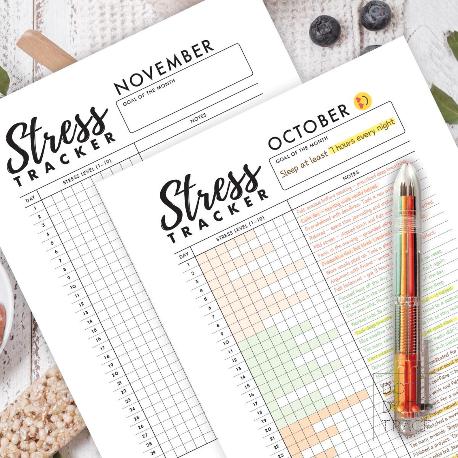 Printable 12 Month Stress Tracker Daily Mood & Stress Level Log Minimalist Stress Tracker ...