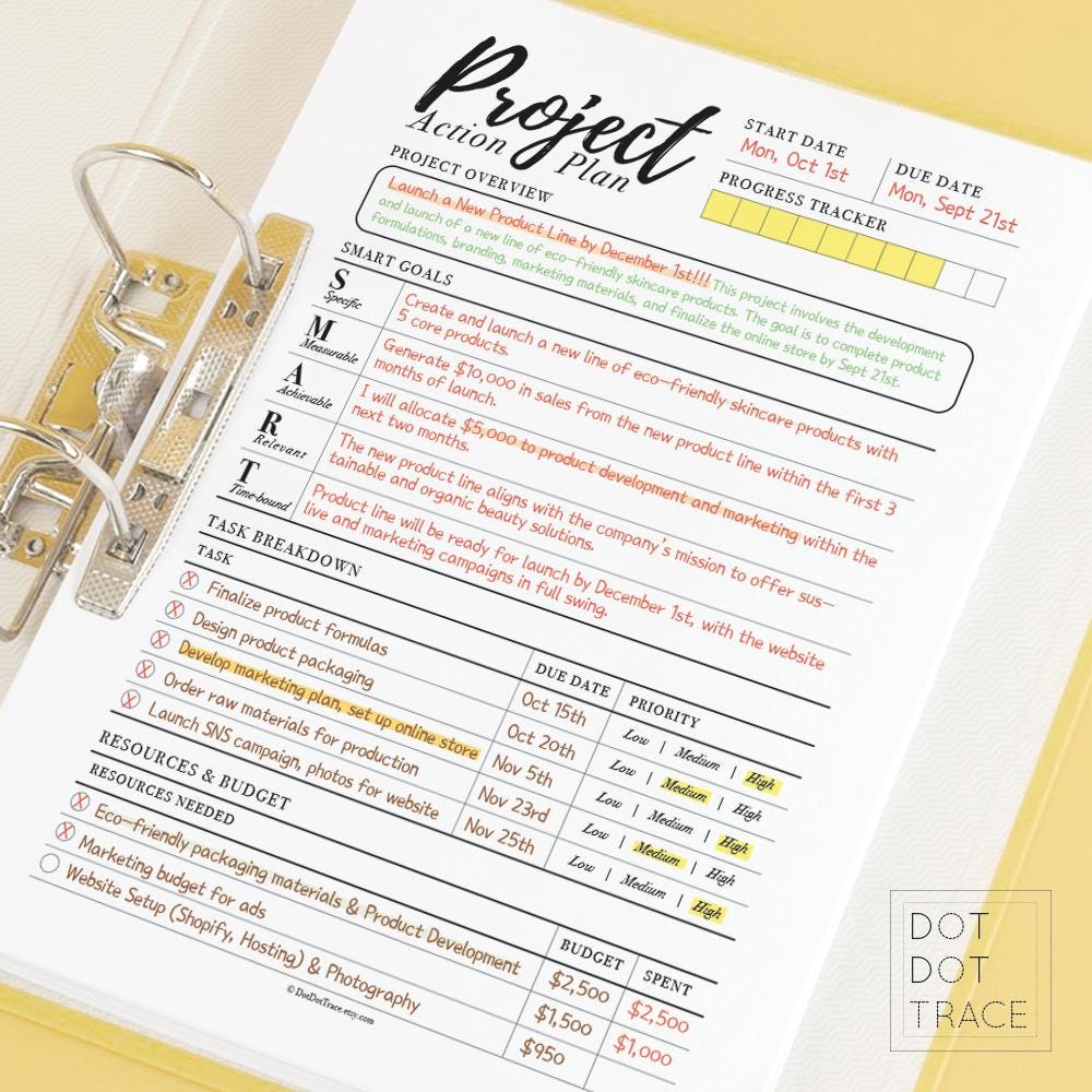 Project Action Plan Template: Student Goal & Task Planner (printable ...