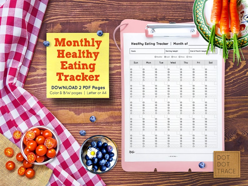 Printable Healthy Eating Tracker Healthy Eating Record Monthly Food Log ...