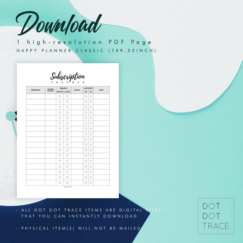 Printable Subscription Tracker: Happy Planner Classic (PDF) - Etsy