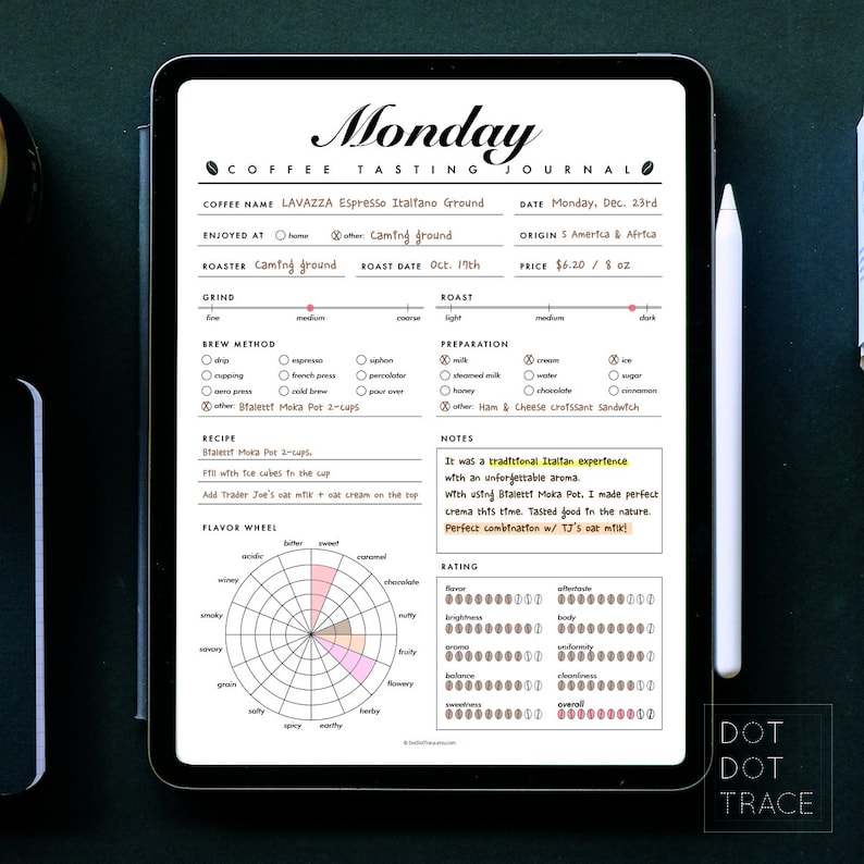 Printable 7day Coffee Tasting Journal Coffee Review Log Daily Coffee ...