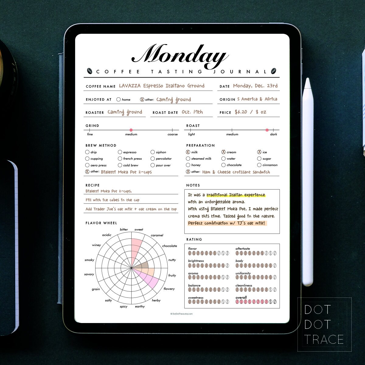 Printable 7day Coffee Tasting Journal Coffee Review Log Daily Coffee ...