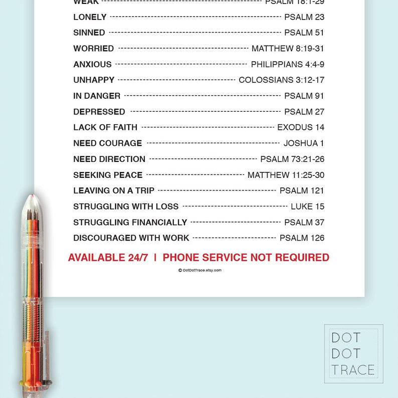 Printable Bible Emergency Numbers Chart: Christian Gift (PDF Download ...