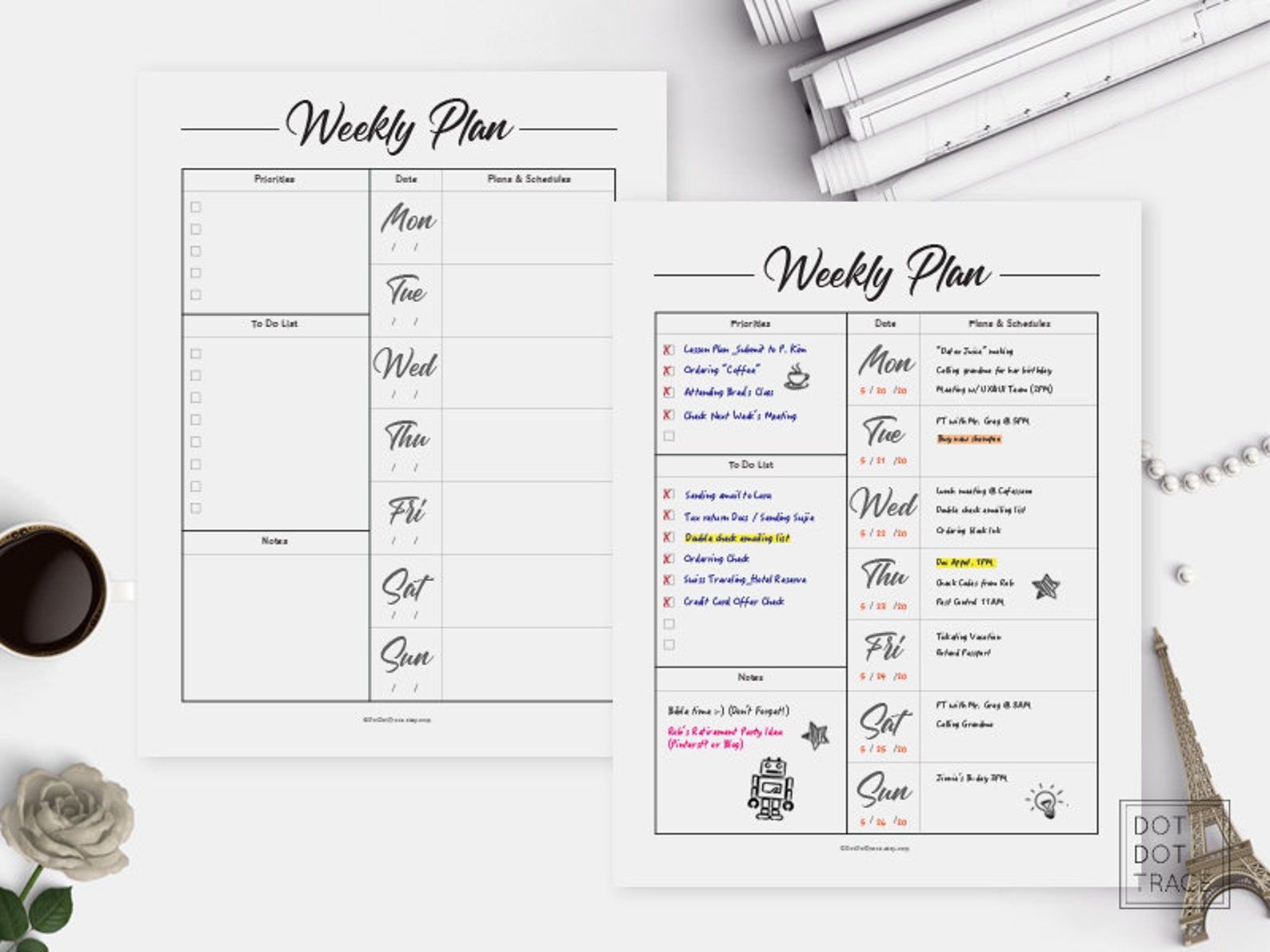 Monday Start Printable Weekly Planner Daily Planner 7 Day - Etsy
