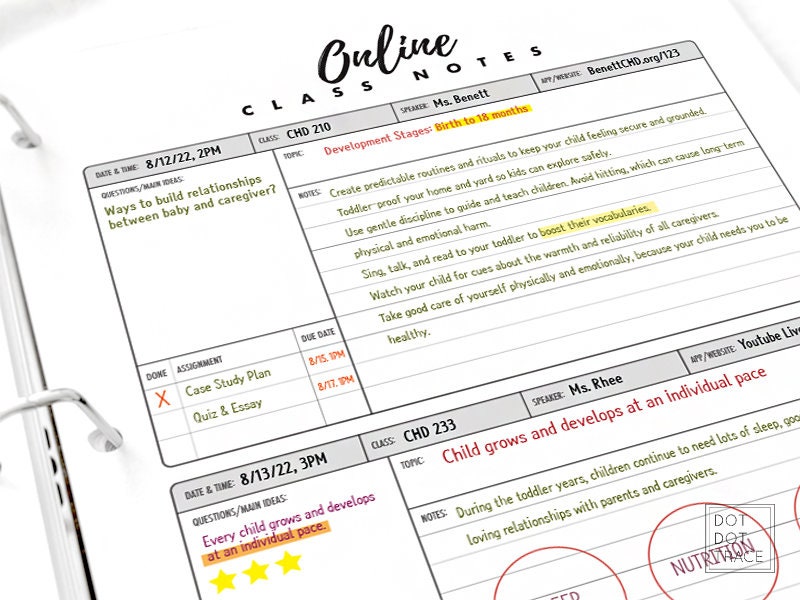 Printable Online Class Notes Template: Lecture Notes, Study Planner ...