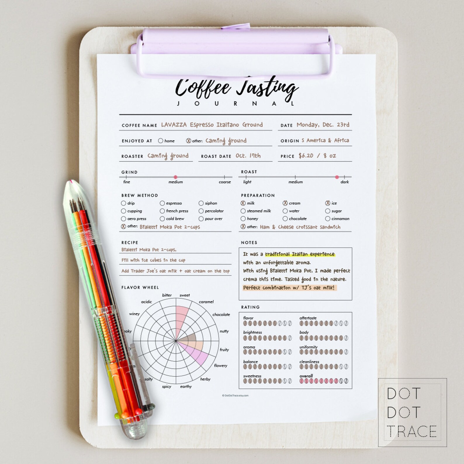 Printable Coffee Tasting Journal: Review Log & Brew Notes (PDF) - Etsy