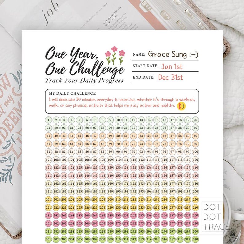 365 Day Challenge Tracker: Printable Happy Planner Insert (PDF) - Etsy