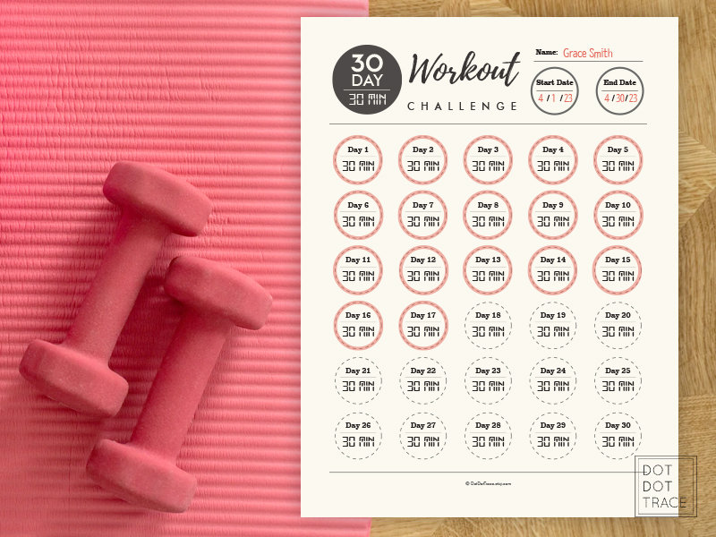 Printable 30 Day 30 Min Workout Challenge Daily 30min Workout Challenge ...