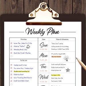 Sunday Start Printable Weekly Planner Daily Planner 7 Day Planner Work ...