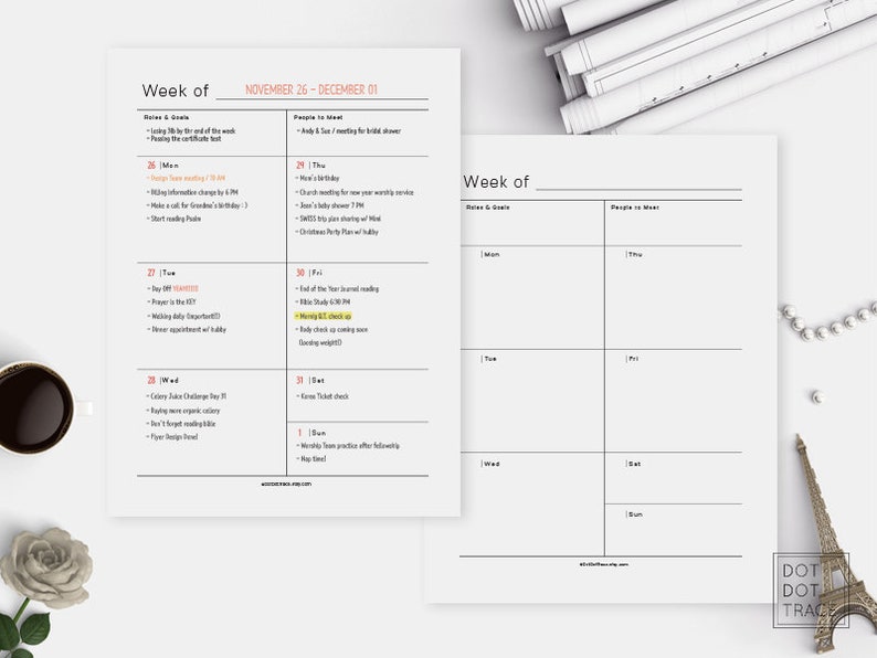 Printable Weekly Planner: Minimalist 7-day Schedule (letter & A4 ...