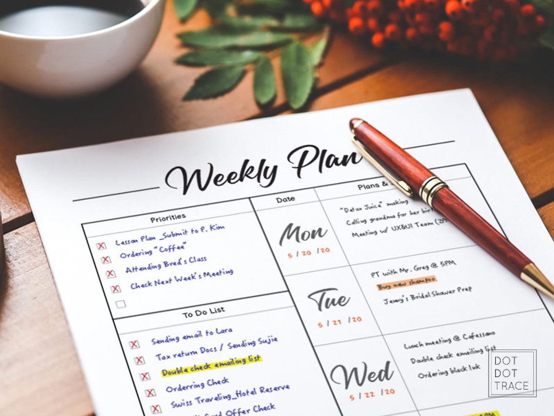 Printable 5 Work Day Planner 5 Day Planner Weekly Planner | Etsy