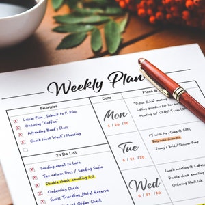 Printable 5 Work Day Planner 5 Day Planner Weekly Planner Daily Planner ...