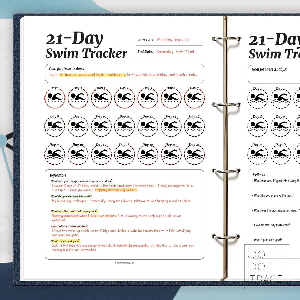 Printable 21-day Swimming Tracker Minimal Swim Log PDF Habit Tracker ...