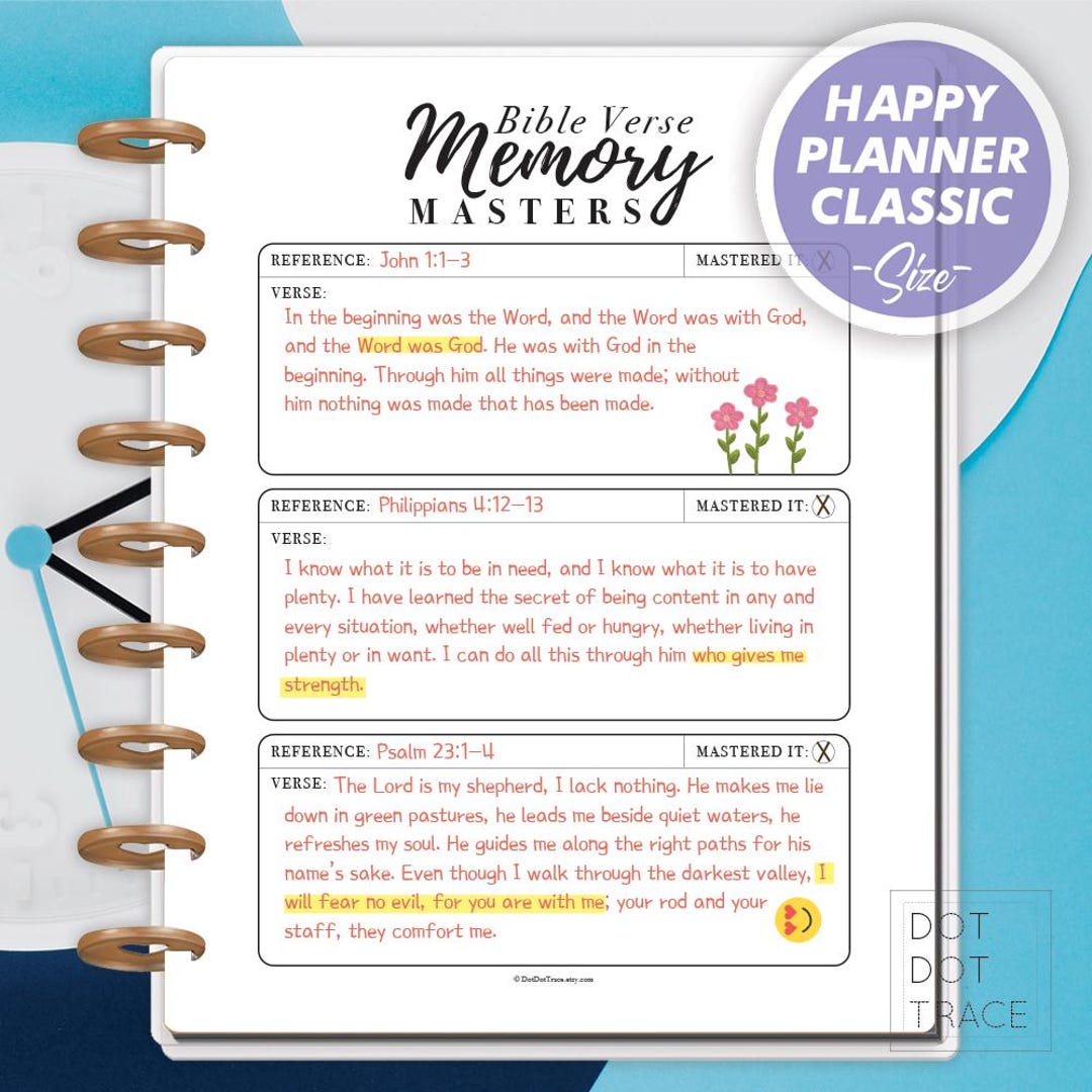 Printable Bible Verse Memory Masters [happy Planner Classic] Scripture ...