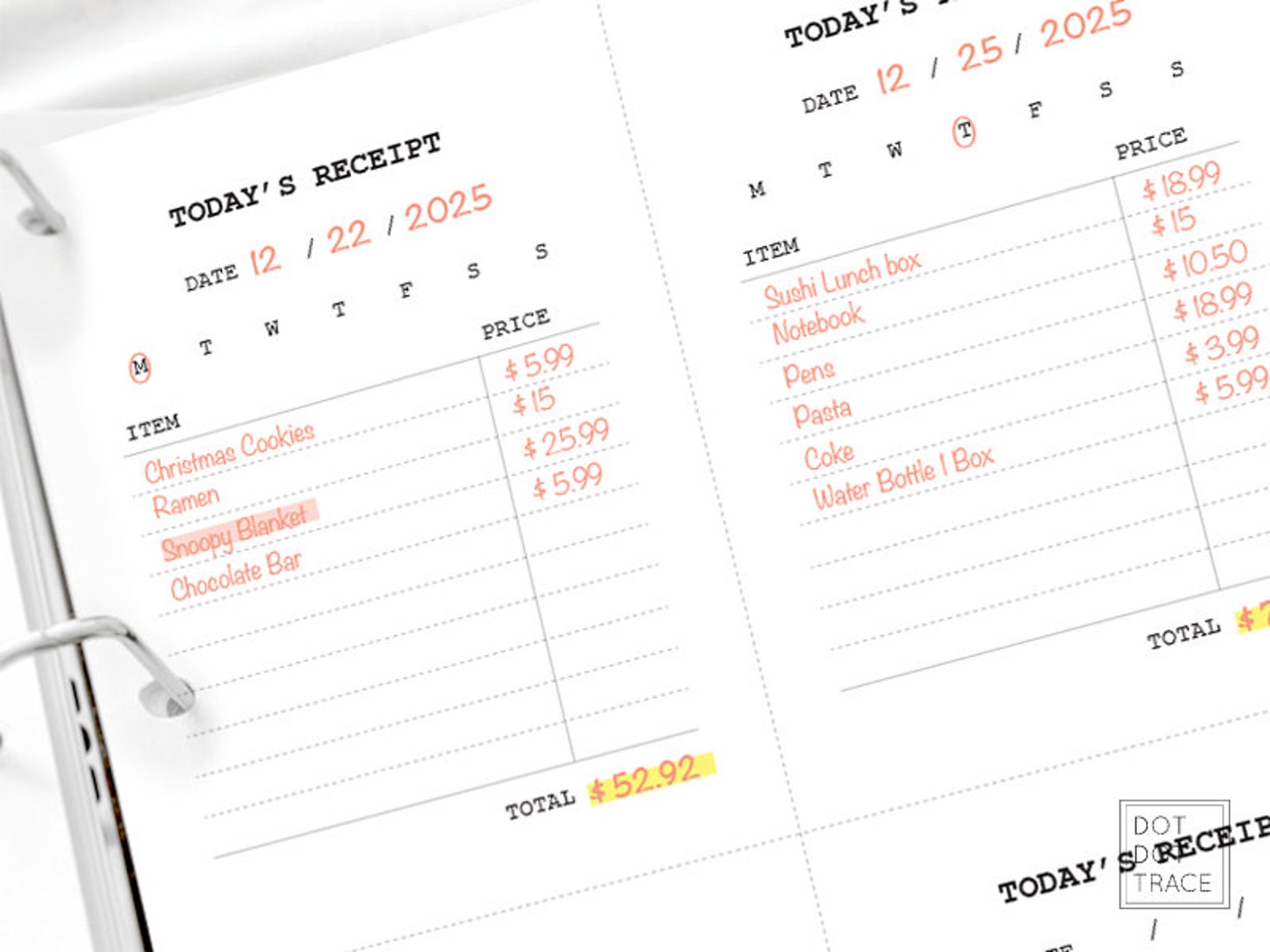 Printable Todays Receipt 4 Pages of Todays Receipt on Letter & A4 ...