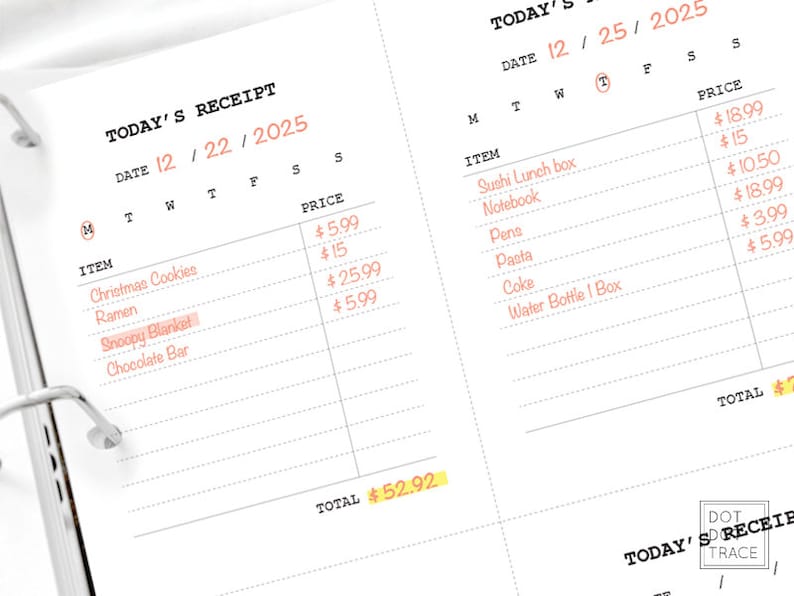 Printable Todays Receipt 4 Pages of Todays Receipt on Letter & A4 ...