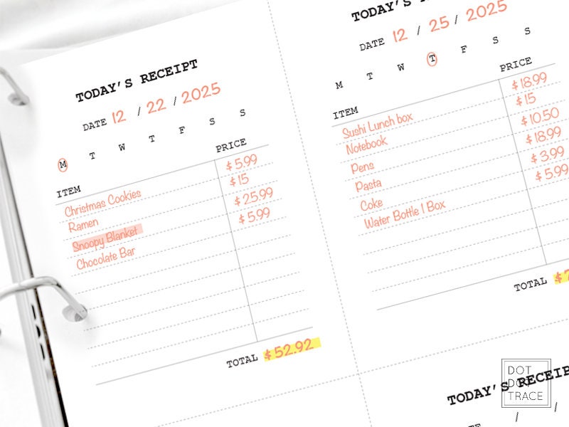 Printable Todays Receipt 4 Pages of Todays Receipt on Letter & A4 ...