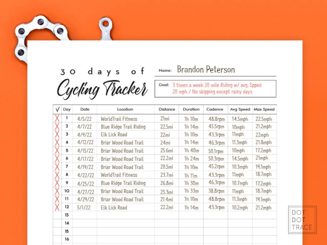 Printable 30 Days of Cycling Tracker Cycling Log Bike Riding Log ...