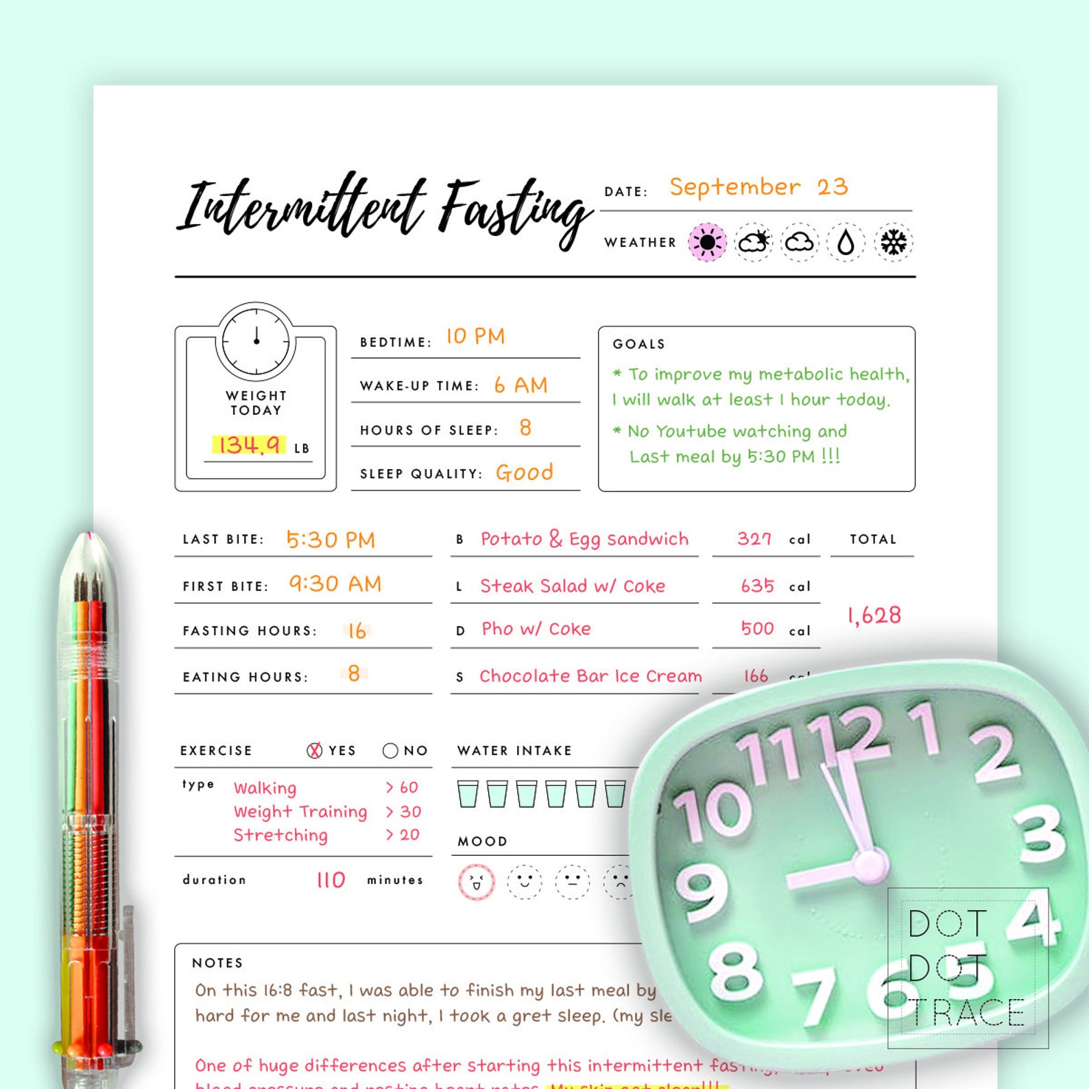 Printable Daily Intermittent Fasting Tracker Intermittent Fasting Log ...