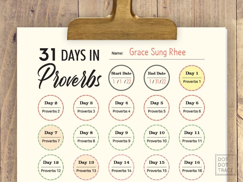 31 Days in Proverbs Bible Reading Log Writing Proverbs Tracker 31 Day ...
