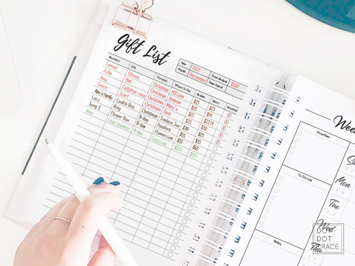 A5_printable Gift List Gift Planner Monthly Gift Budget | Etsy