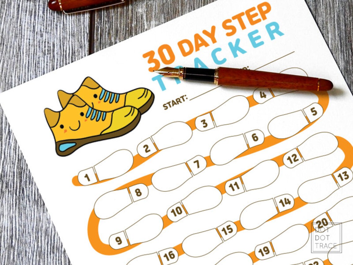 Printable 30 Day Step Tracker 30 Day Step Count Challenge 10000 Steps ...