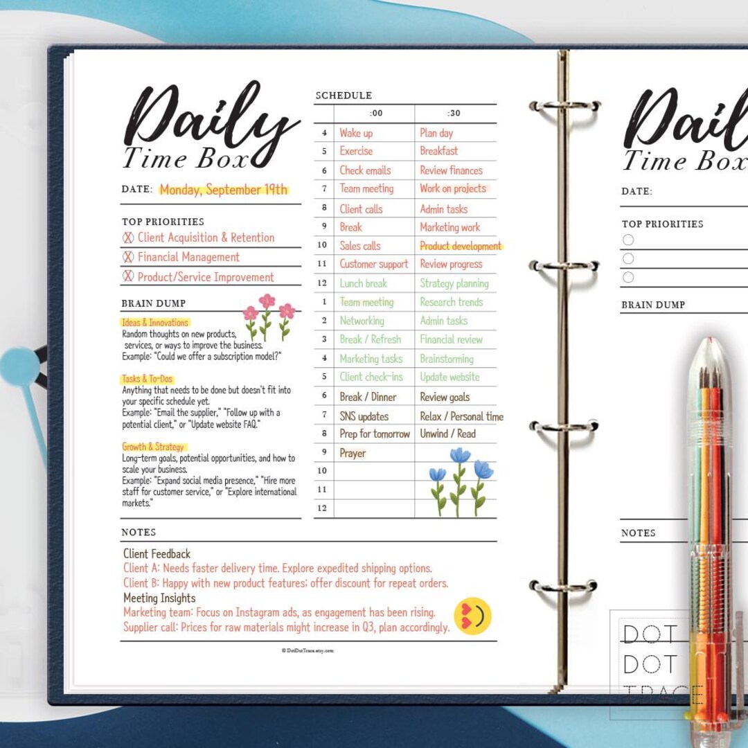 Daily Time Box Planner: Small Business Productivity (PDF) - Etsy