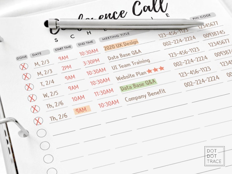 Printable Conference Call Schedule Template Conference Call Log ...