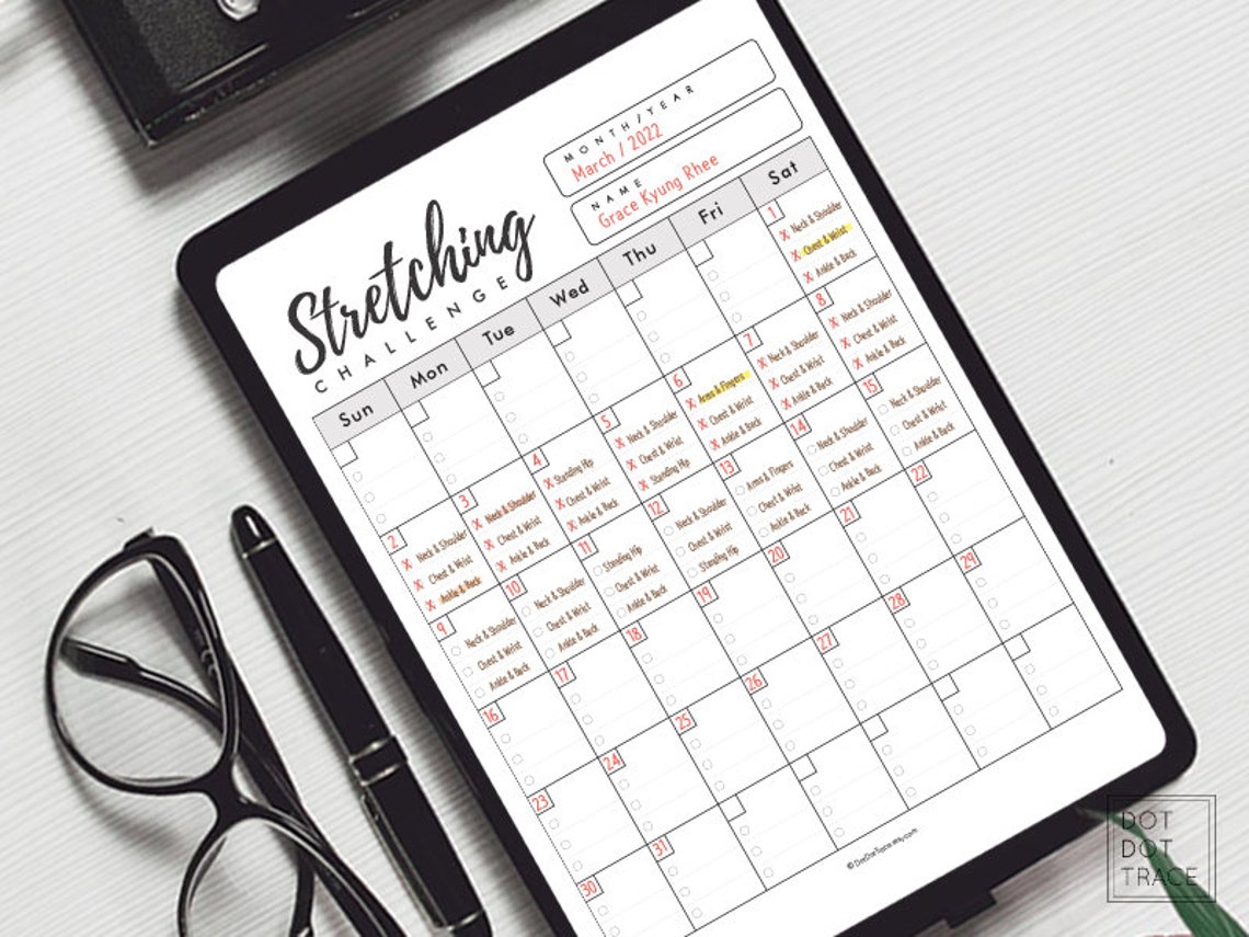 Printable Monthly Stretching Challenge Stretch Your Body - Etsy