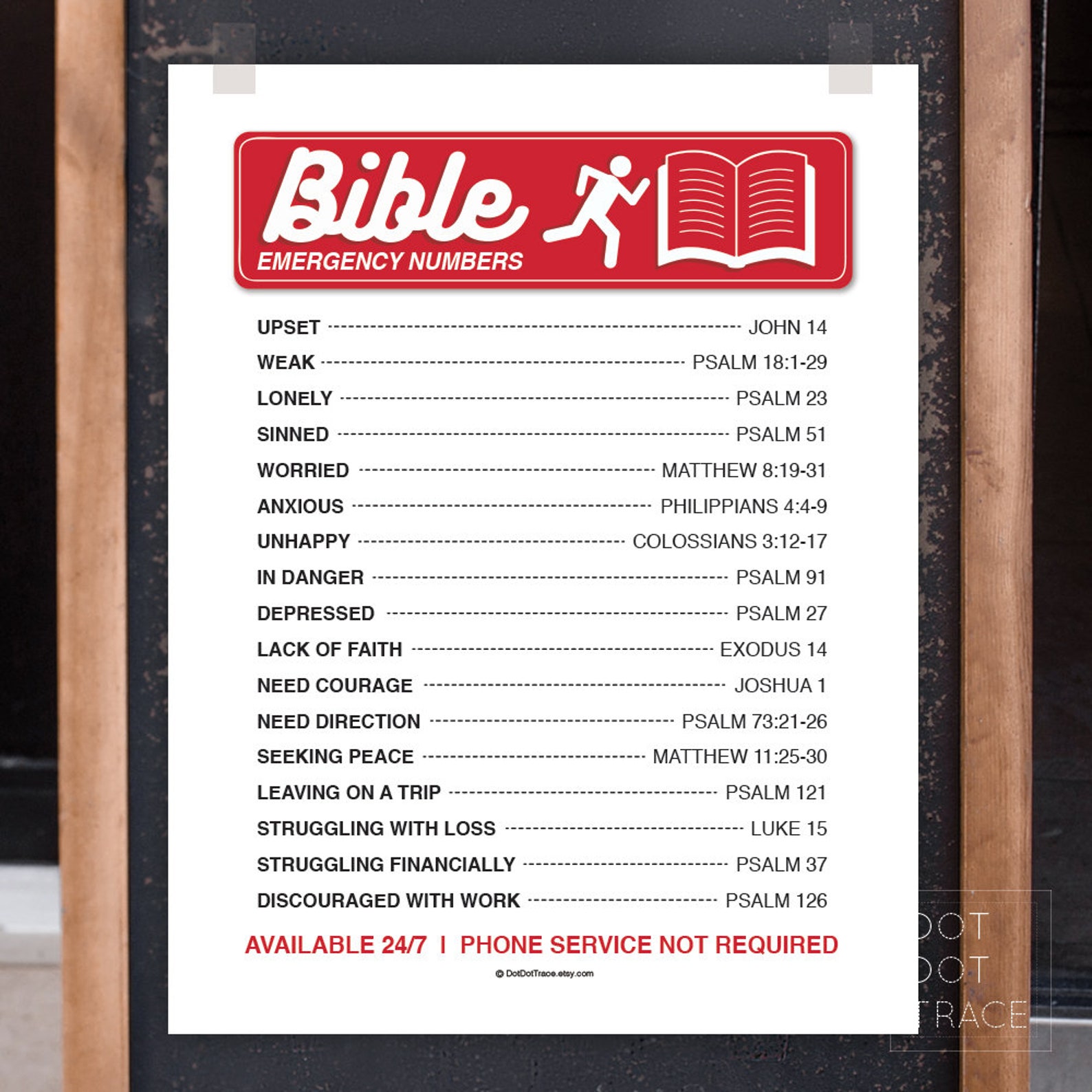Printable Bible Emergency Numbers Chart: Christian Gift (PDF Download ...