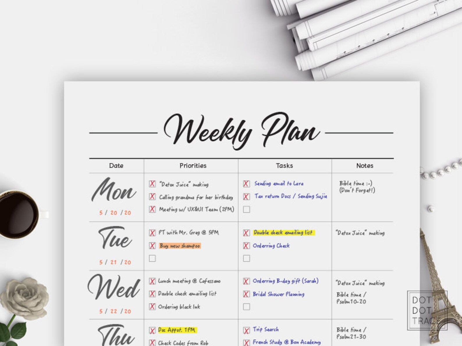 Printable Weekly Planner Monday Start Daily Planner 7 Day | Etsy