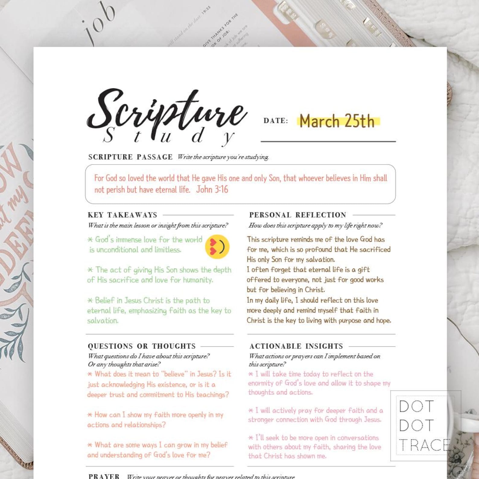 Printable Scripture Study Journal Template: Christian Reflection Notes ...