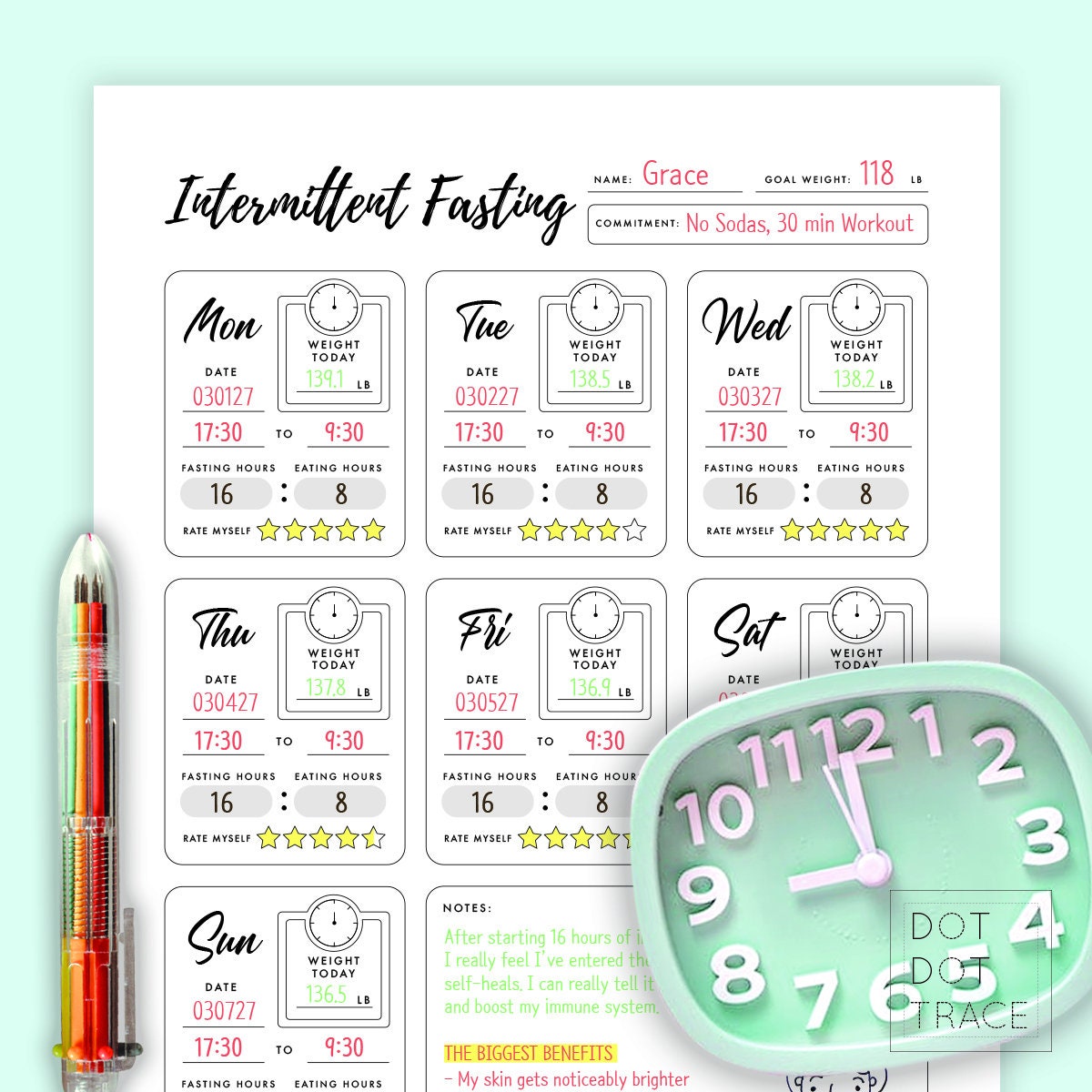 Printable 7 Day Intermittent Fasting Tracker Intermittent Fasting Log ...
