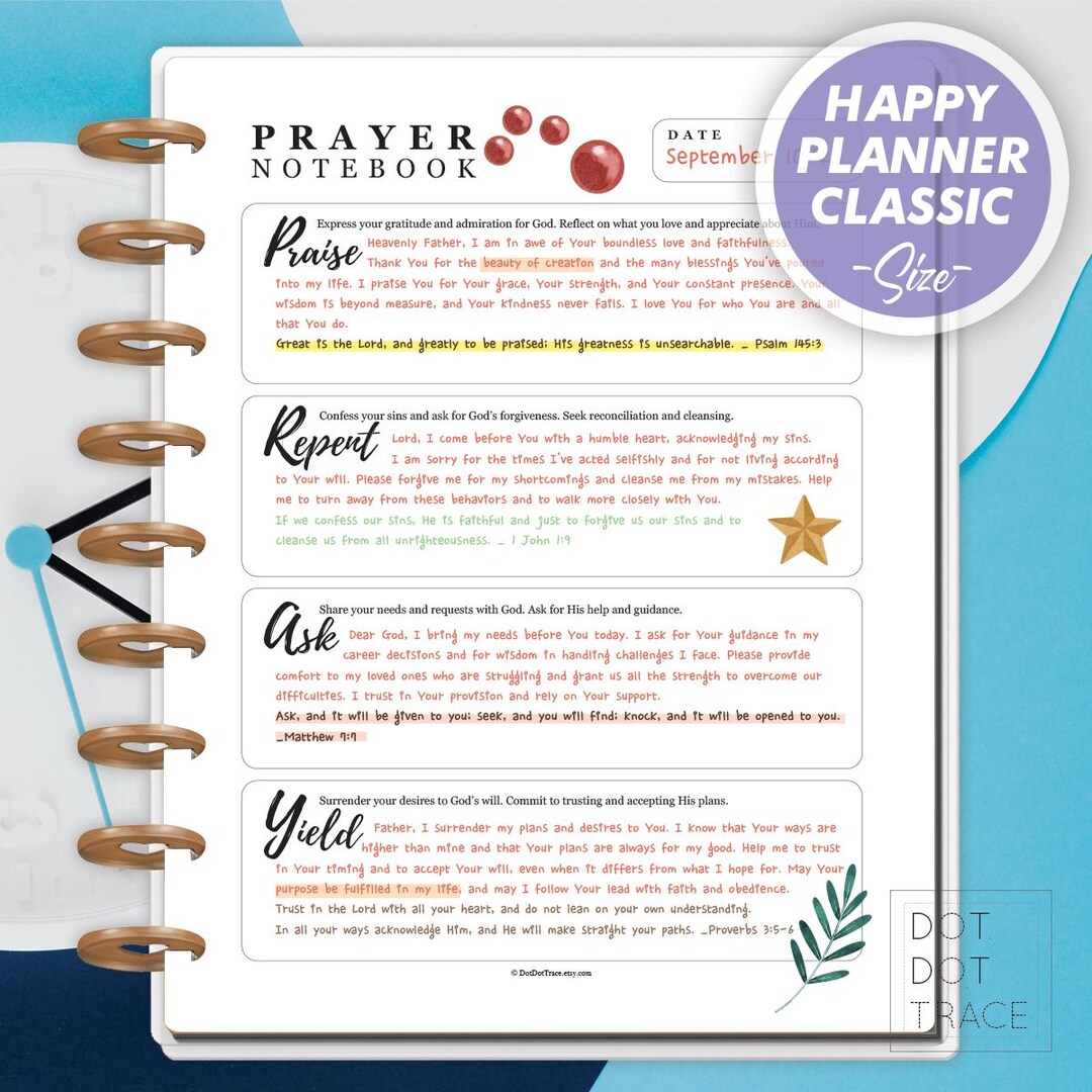 Printable Happy Planner Classic Prayer Notebook Guided Prayer Journal ...
