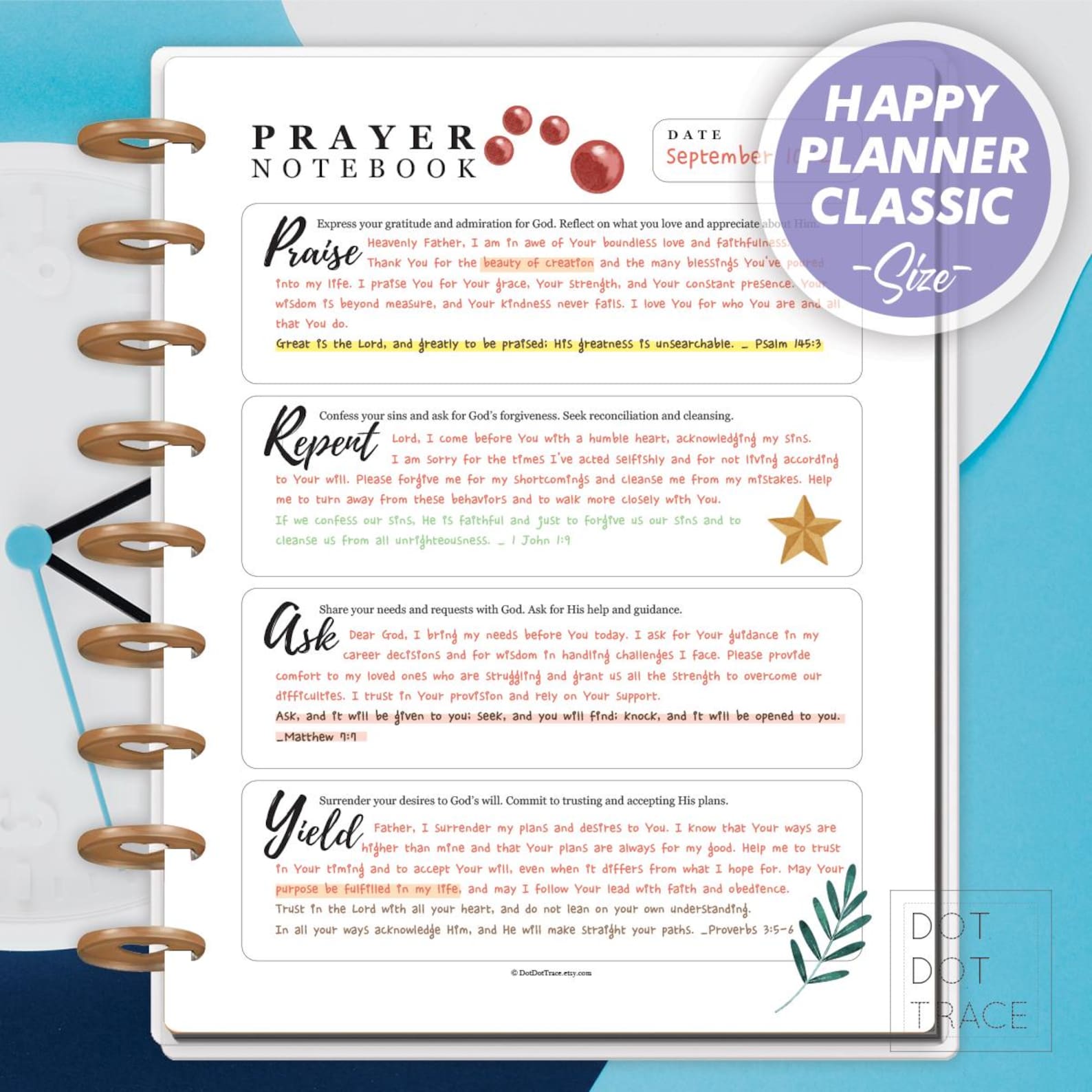 Printable Happy Planner Classic Prayer Notebook Guided Prayer Journal ...