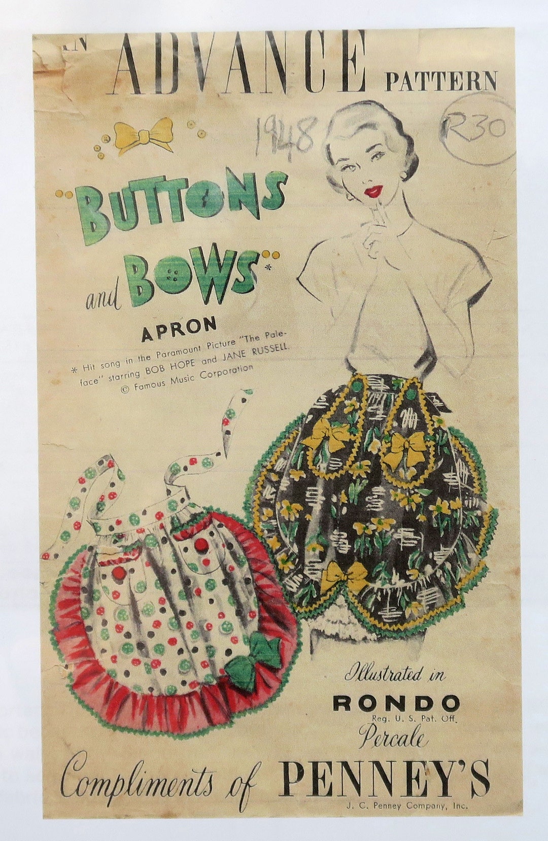 Advance Pattern Reproduction Pattern / Lady's Apron, Vintage Pattern ...