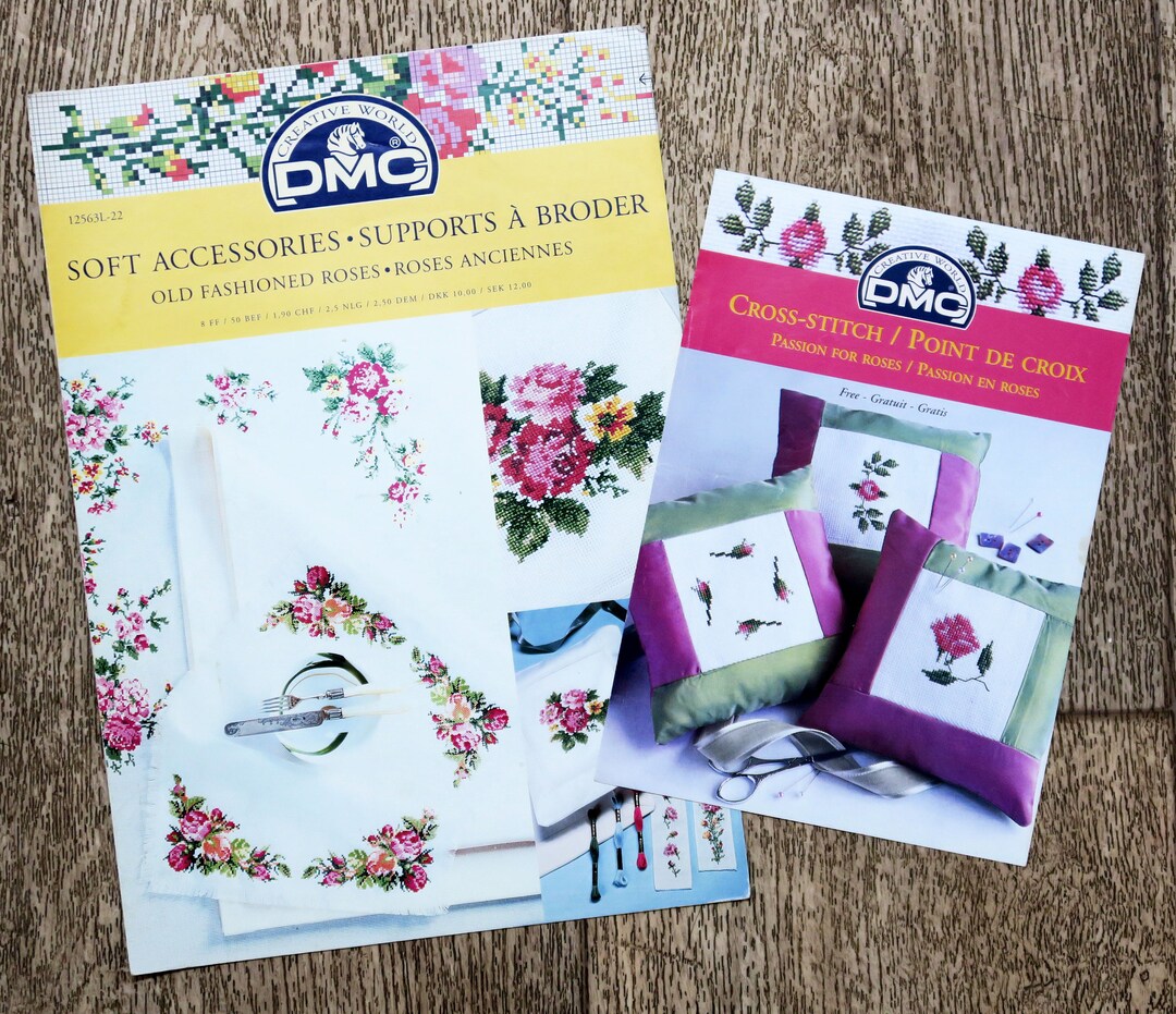 Set of 2 DMC Cross Stitch Embroidery Sheets / Roses, Embroidery Pattern ...