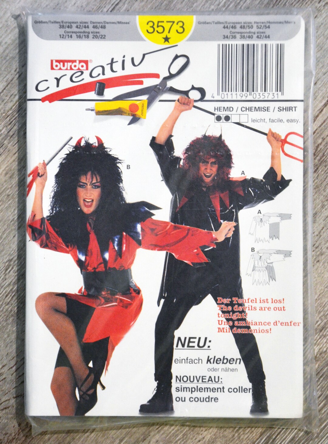 Pouch Pattern Burda 3573 / Devil Costume Sewing Pattern, Print Pattern ...