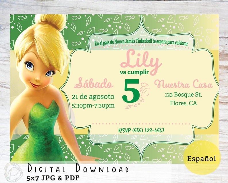 Tinkerbell Invitación De Cumpleaños Digital Invitation Spanish - Etsy
