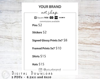 Pop up Price List - Etsy