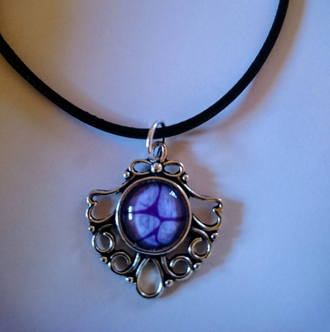 Vielli Silver Metal Pendant and Glass Cabochon Purple Pattern - Etsy