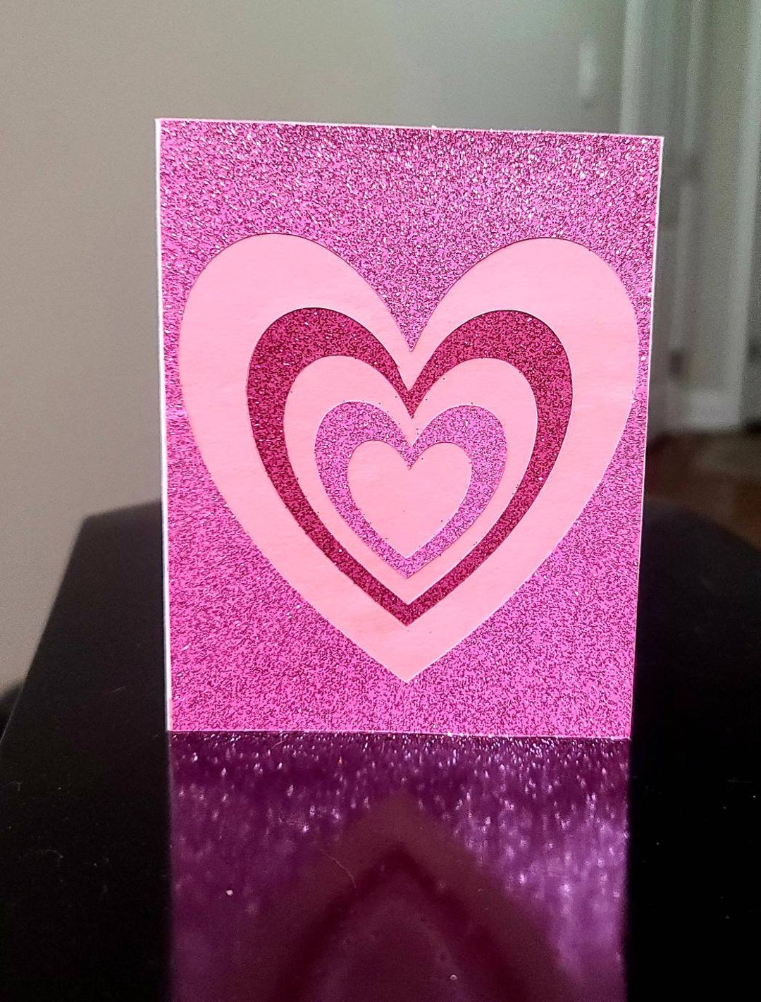 Pink Layered Glitter Heart Card Handmade Unique Valentines Day Card ...
