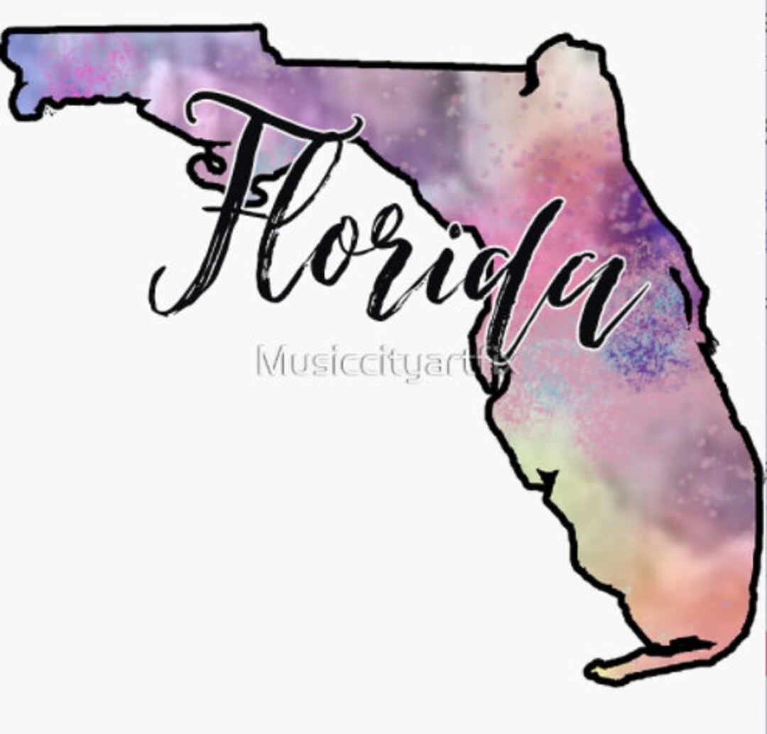 Florida Watercolor and Cursive Lettering Sticker - Etsy