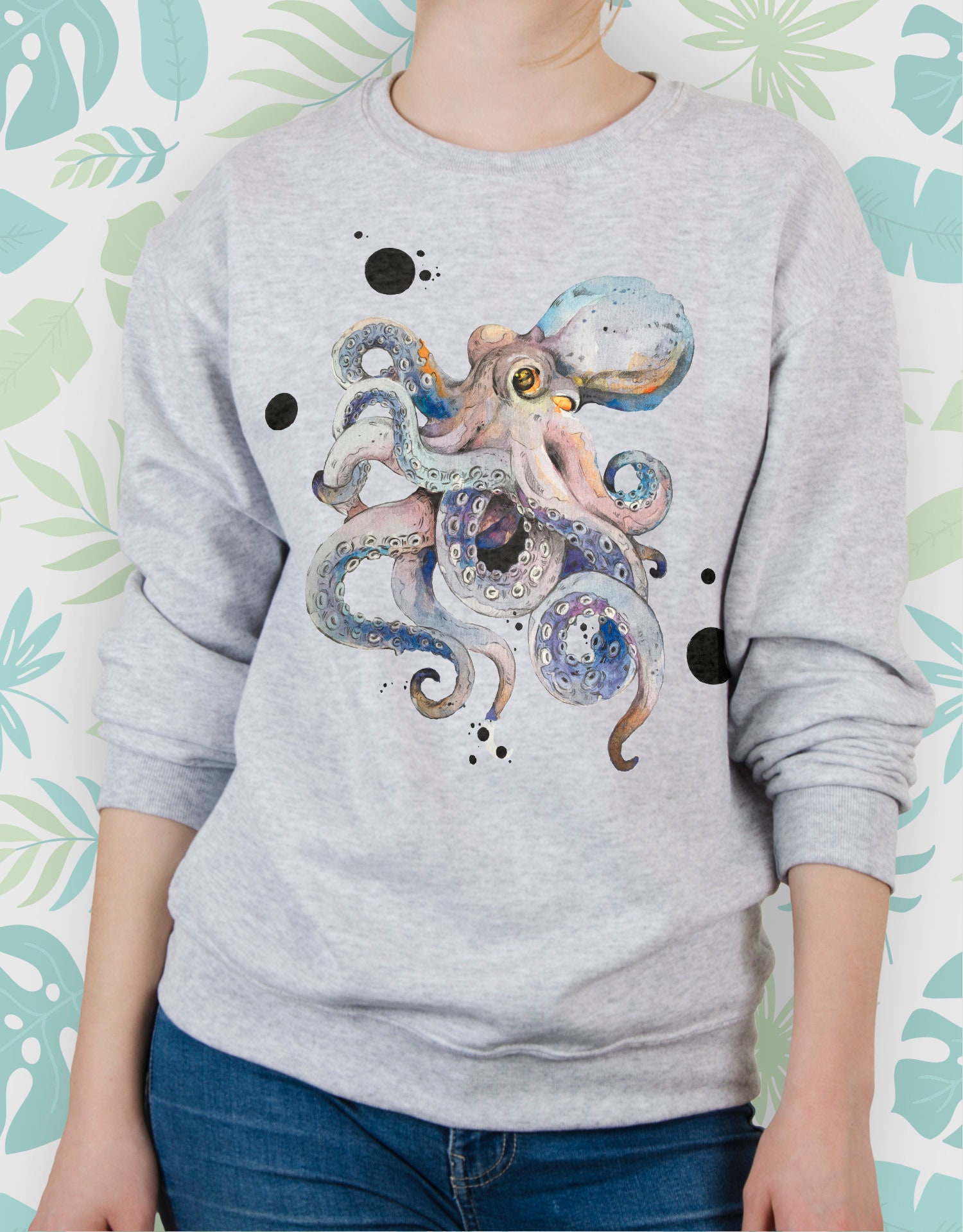 Octopus Sweatshirt for Women Men Girl Sweater Animal Art - Etsy
