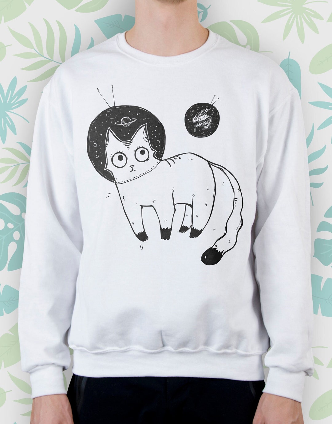 Sweatshirt With Cat Sweater Cat Sweatshirt Space Sweater Cosmos Sweater ...